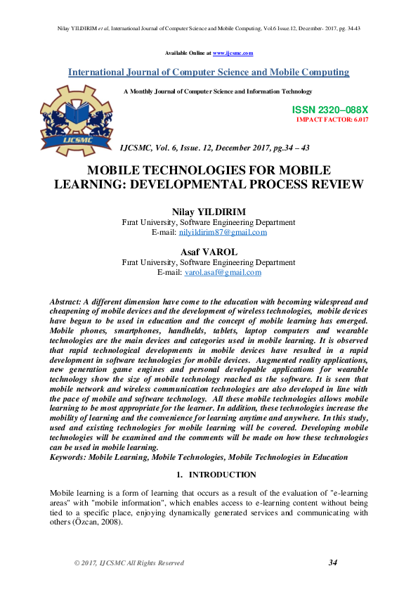 (PDF) Mobile Technologies for Mobile Learning: Developmental Process Review