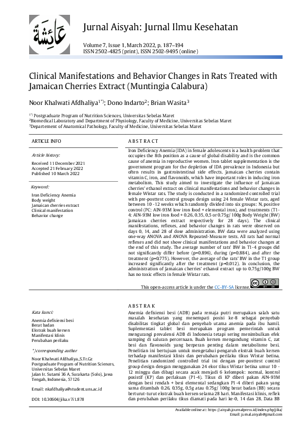 (PDF) Clinical Manifestations and Behavior Changes in Rats Treated with ...