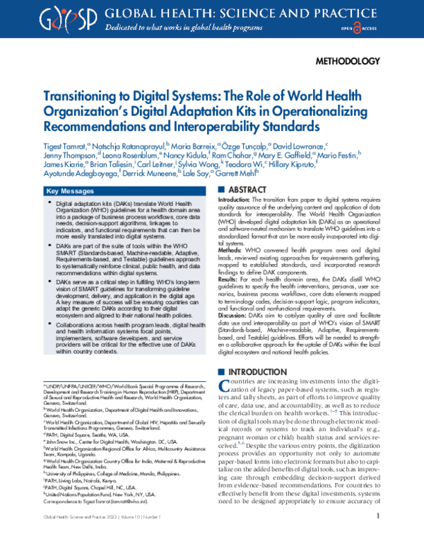 (PDF) Transitioning to Digital Systems: The Role of World Health ...