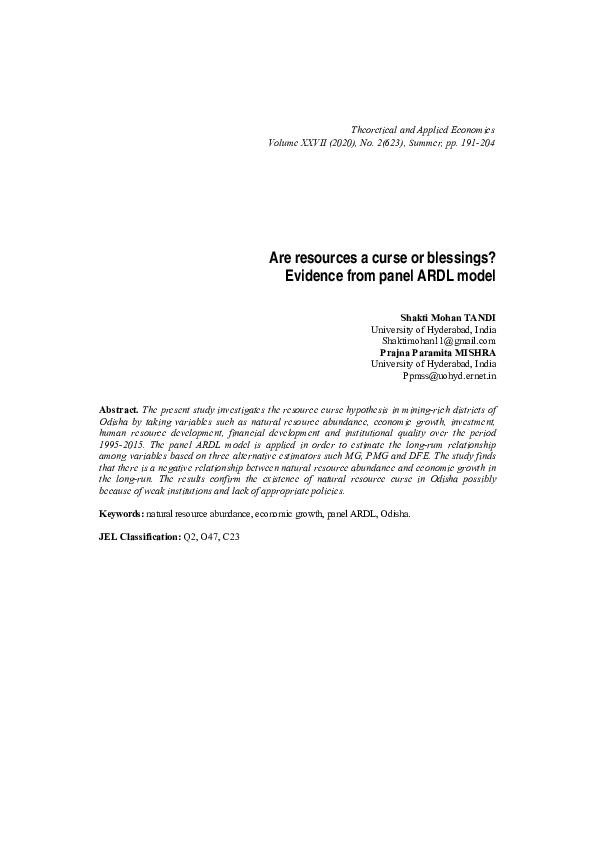 (PDF) Are resources a curse or blessings? Evidence from panel ARDL model