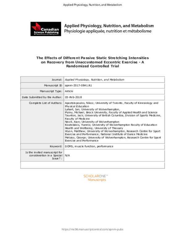 (PDF) The Effects of Different Passive Static Stretching Intensities on Recovery from ...