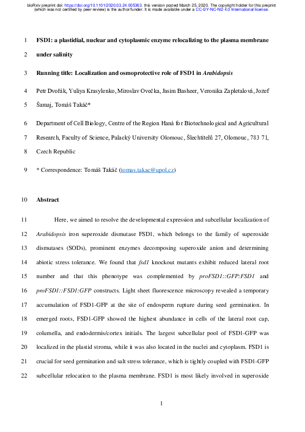 (PDF) FSD1: a plastidial, nuclear and cytoplasmic enzyme relocalizing ...