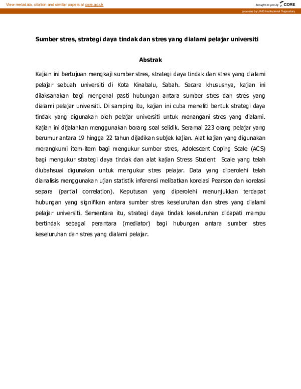 (PDF) Sumber stres, strategi daya tindak dan stres yang dialami pelajar ...
