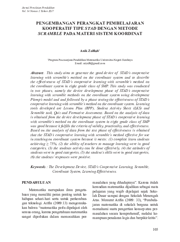 (PDF) Pengembangan Perangkat Pembelajaran Kooperatif Tipe Stad Dengan ...