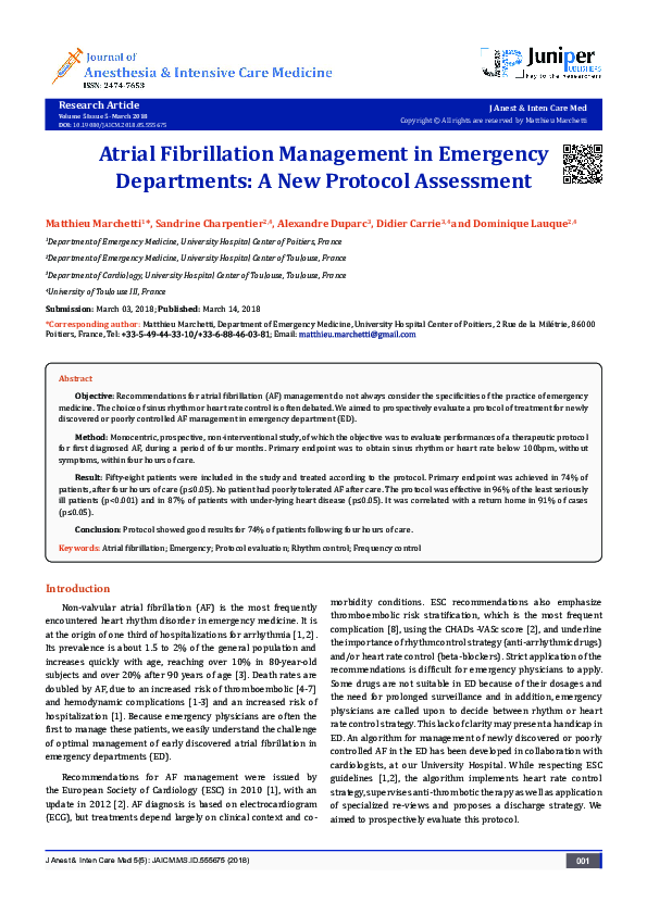 (PDF) Atrial Fibrillation Management in Emergency Departments: A New ...