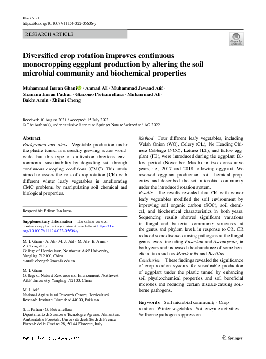 (PDF) Diversified crop rotation improves continuous monocropping eggplant production by altering ...