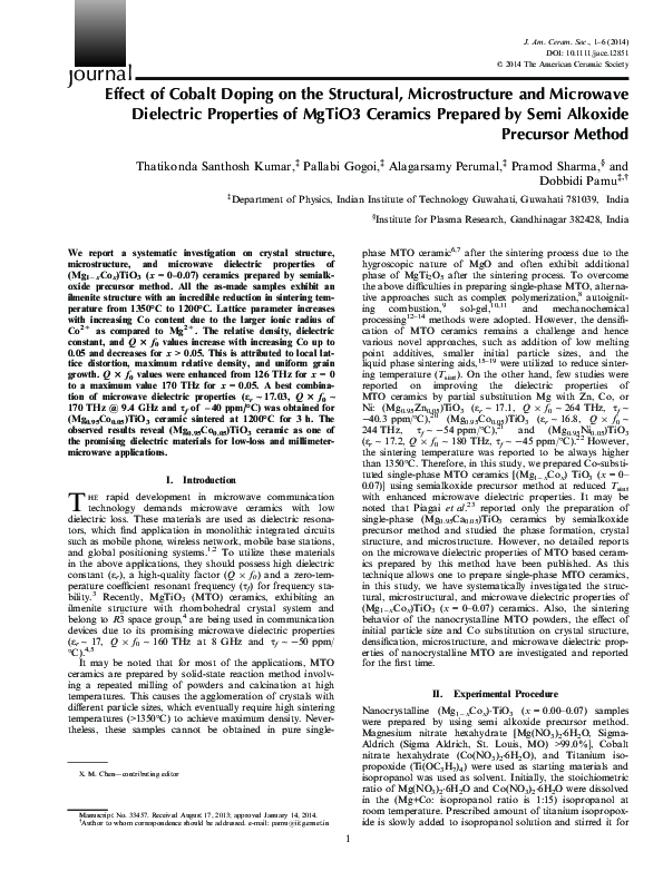 Pdf Effect Of Cobalt Doping On The Structural Microstructure And Microwave Dielectric