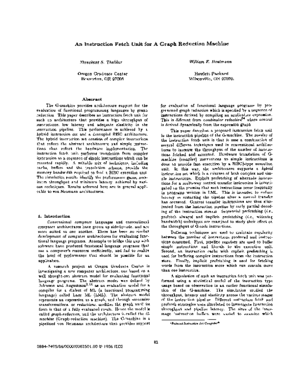 (PDF) An instruction fetch unit for a graph reduction machine