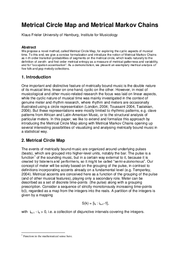 (PDF) Metrical Circle Map and Metrical Markov Chains | Klaus Frieler ...