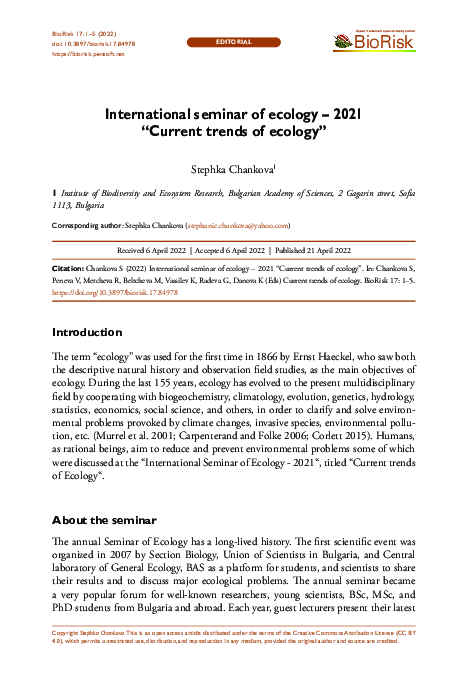 (PDF) International seminar of ecology – 2021 “Current trends of ecology”