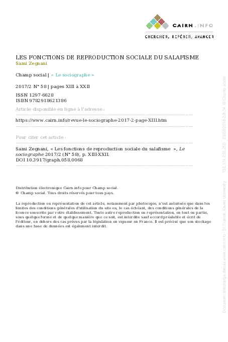 (PDF) Les fonctions de reproduction sociale du salafisme