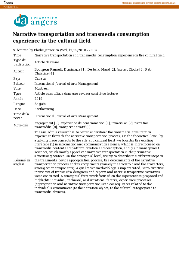 (PDF) Narrative transportation and transmedia consumption experience in ...