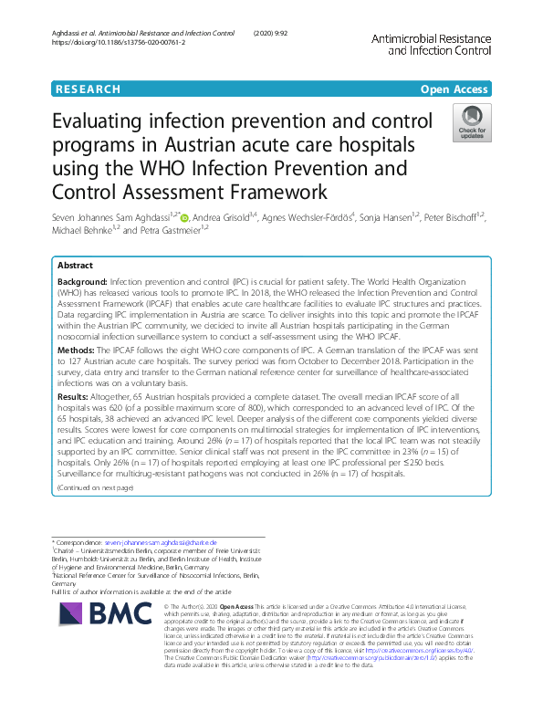 (PDF) Evaluating infection prevention and control programs in Austrian ...