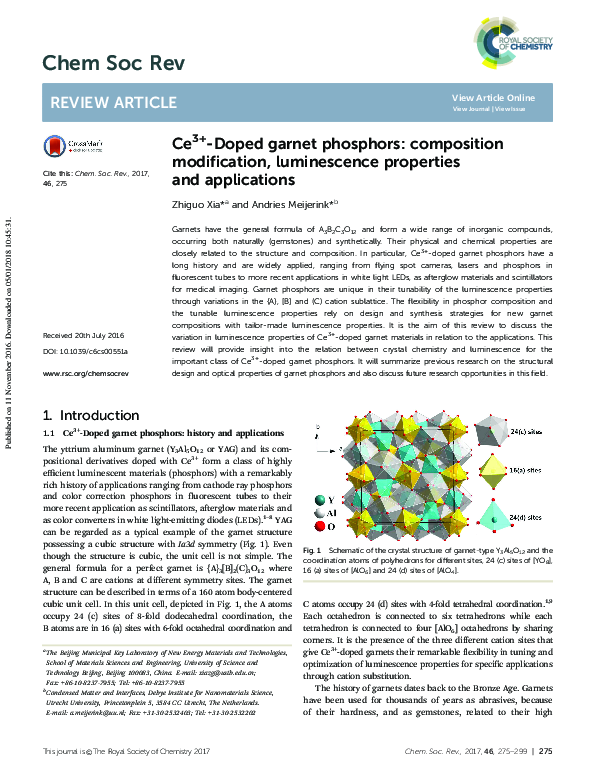 (PDF) Ce3+-Doped garnet phosphors: composition modification, luminescence properties and ...