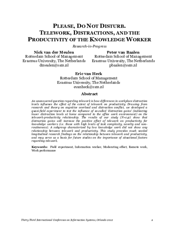 (PDF) Impact of Distraction on Telework Productivity for Knowledge Workers