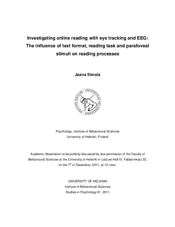 (PDF) Investigating online reading with eye tracking and EEG: The ...