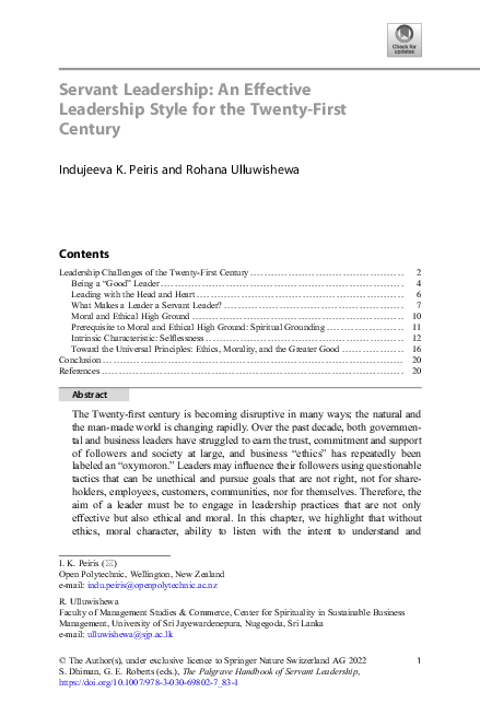 (PDF) Servant Leadership: An Effective Leadership Style for the Twenty ...