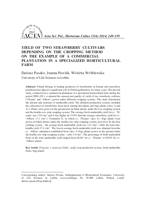 (PDF) Yield of two strawberry cultivars depending on the cropping ...
