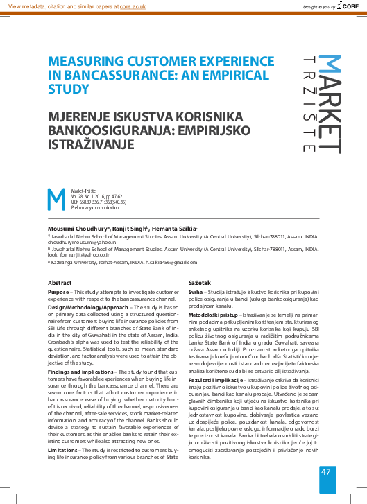 (PDF) Mjerenje iskustva korisnika bankoosiguranja: empirijsko istraživanje