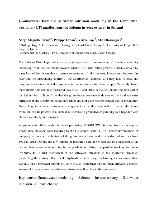 (PDF) Groundwater flow and saltwater intrusion modelling in the ...