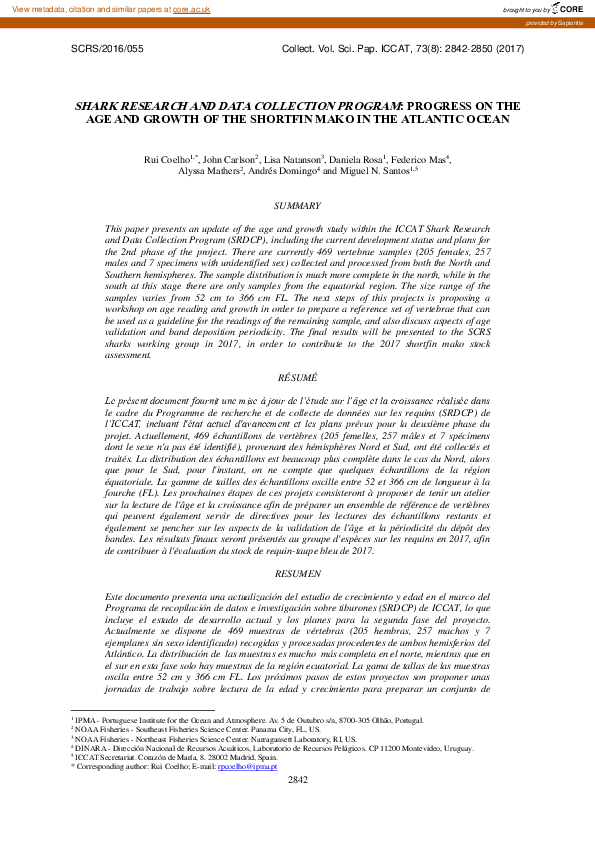 (PDF) Shark Research and Data Collection Program: progress on the age and growth of the shortfin ...