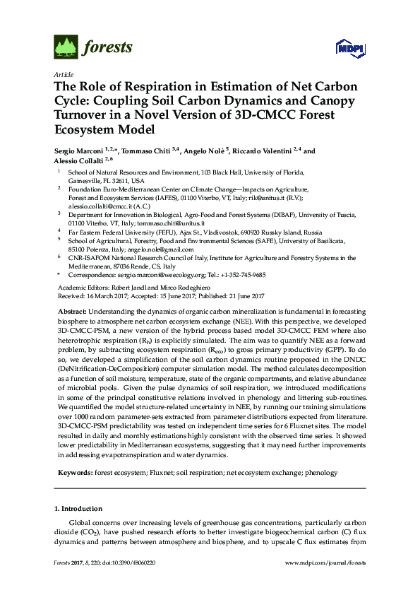 (PDF) The Role of Respiration in Estimation of Net Carbon Cycle: Coupling Soil Carbon Dynamics ...