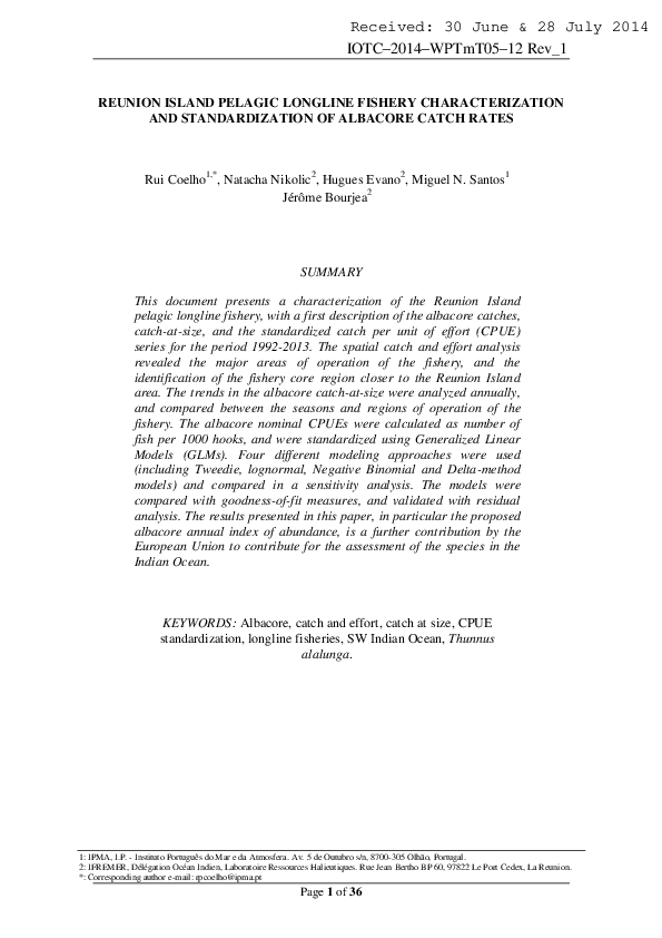 (PDF) Reunion island pelagic longline fishery characterization and ...