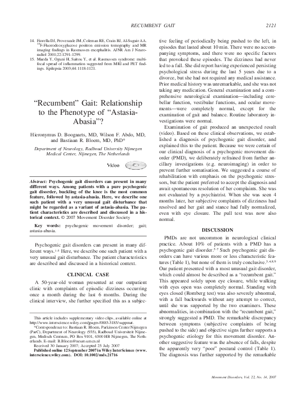 (PDF) “Recumbent” gait: Relationship to the phenotype of “astasia-abasia”?