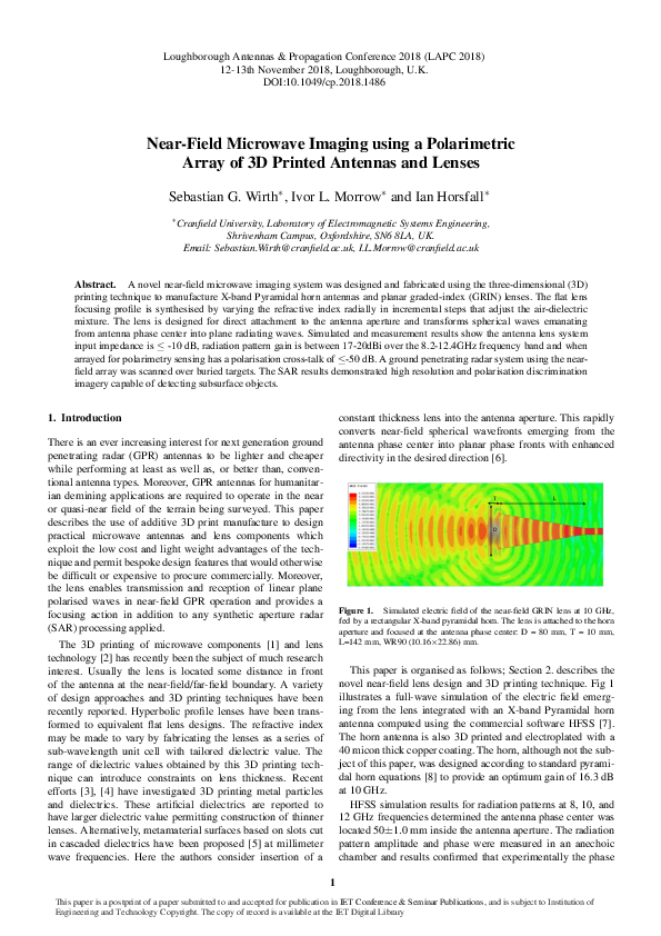Pdf Near Field Microwave Imaging Using A Polarimetric Array Of 3d Printed Antennas And Lenses