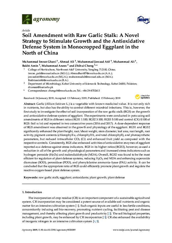 (PDF) Soil Amendment with Raw Garlic Stalk: A Novel Strategy to ...