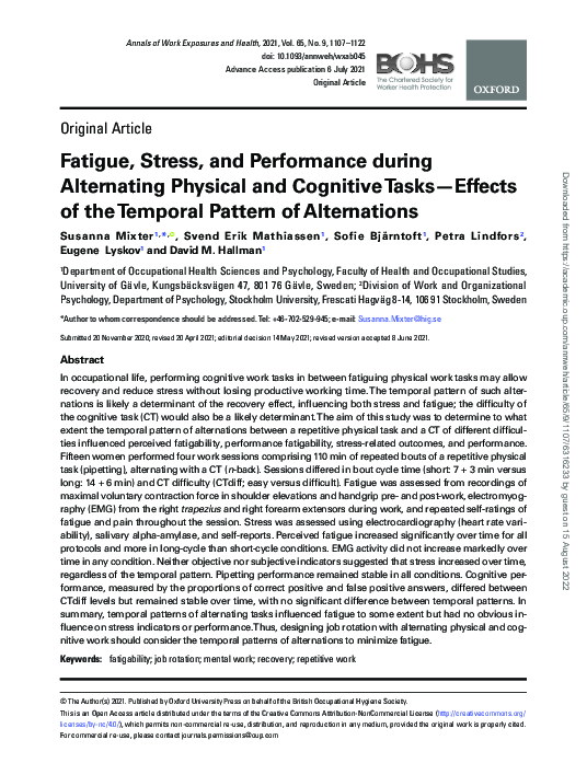 (PDF) Fatigue, Stress, and Performance during Alternating Physical and ...