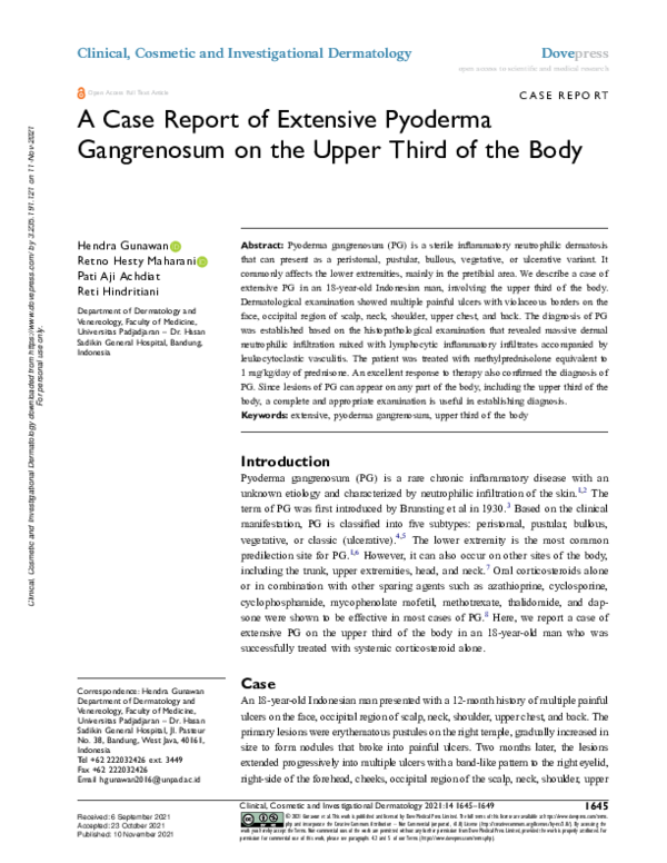 Pdf A Case Report Of Extensive Pyoderma Gangrenosum On The Upper