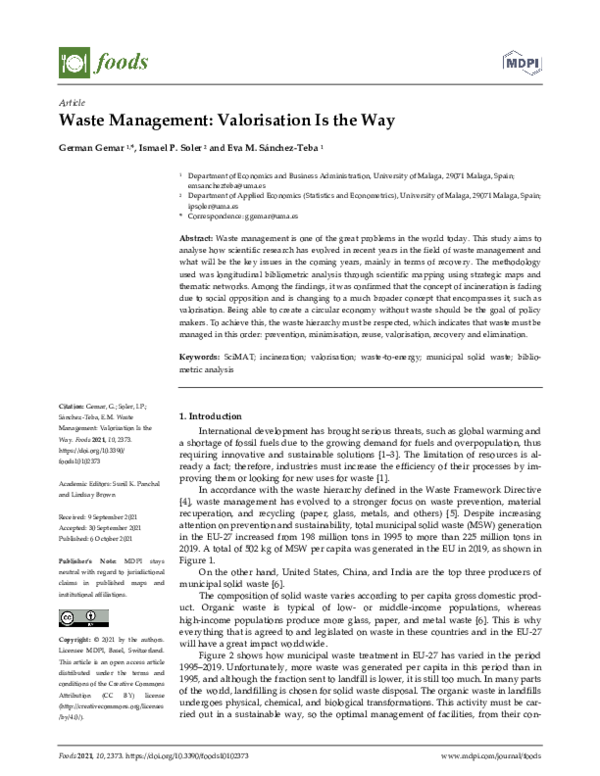 (PDF) Waste Management: Valorisation Is the Way | German Gemar ...