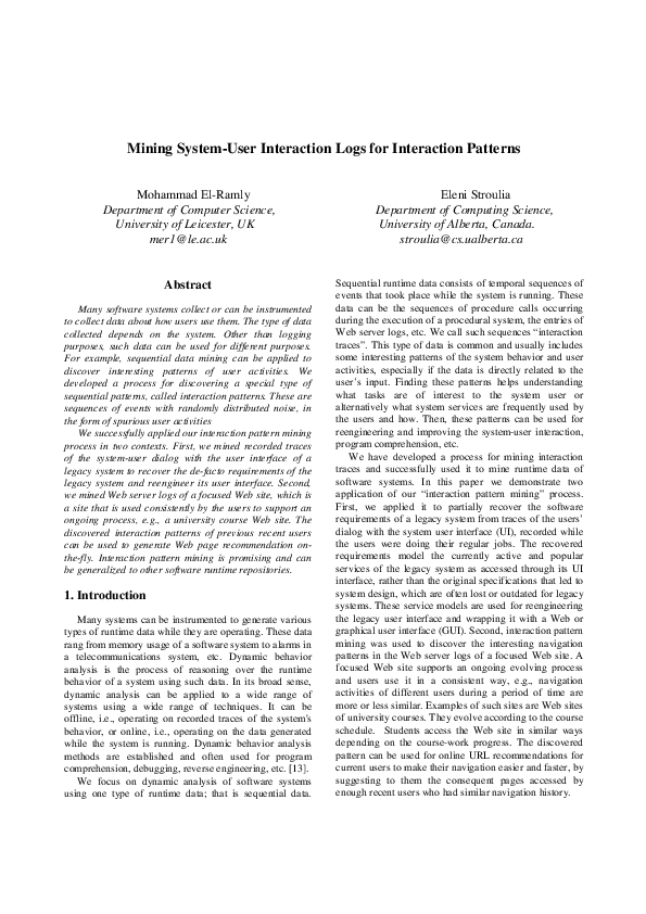 (PDF) Mining System-User Interaction Logs for Interaction Patterns
