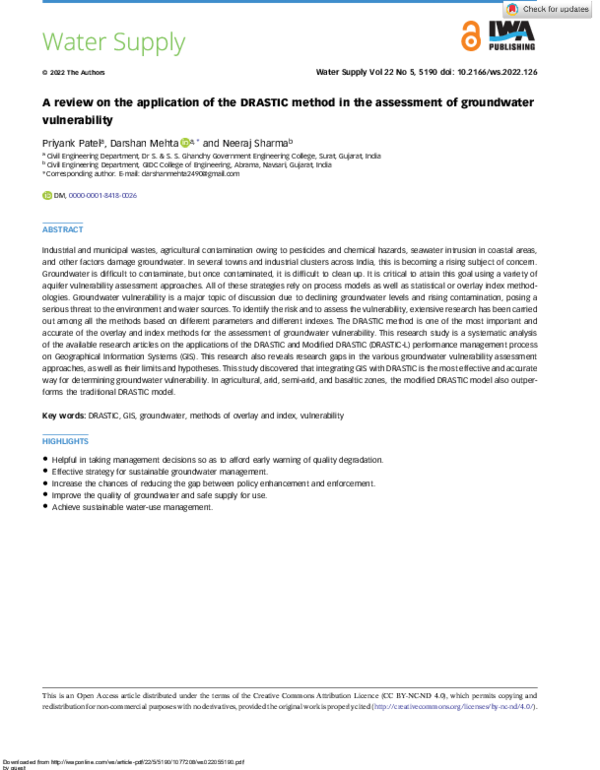 Pdf A Review On The Application Of The Drastic Method In The Assessment Of Groundwater
