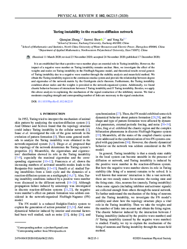 (PDF) Turing instability in the reaction-diffusion network