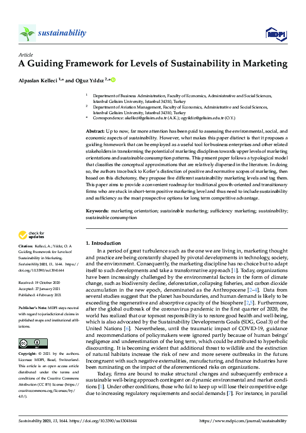 (PDF) A Guiding Framework for Levels of Sustainability in Marketing