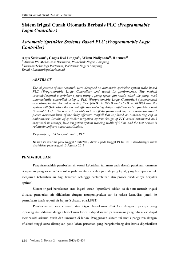 (PDF) Sistem Irigasi Curah Otomatis Berbasis PLC (Programmable Logic Controller)