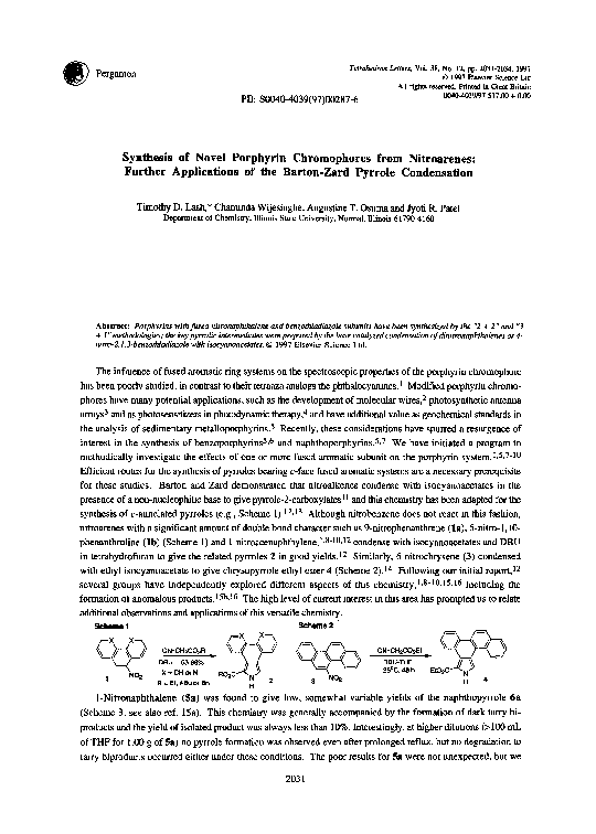 (PDF) Synthesis of novel porphyrin chromophores from nitroarenes: Further applications of the ...