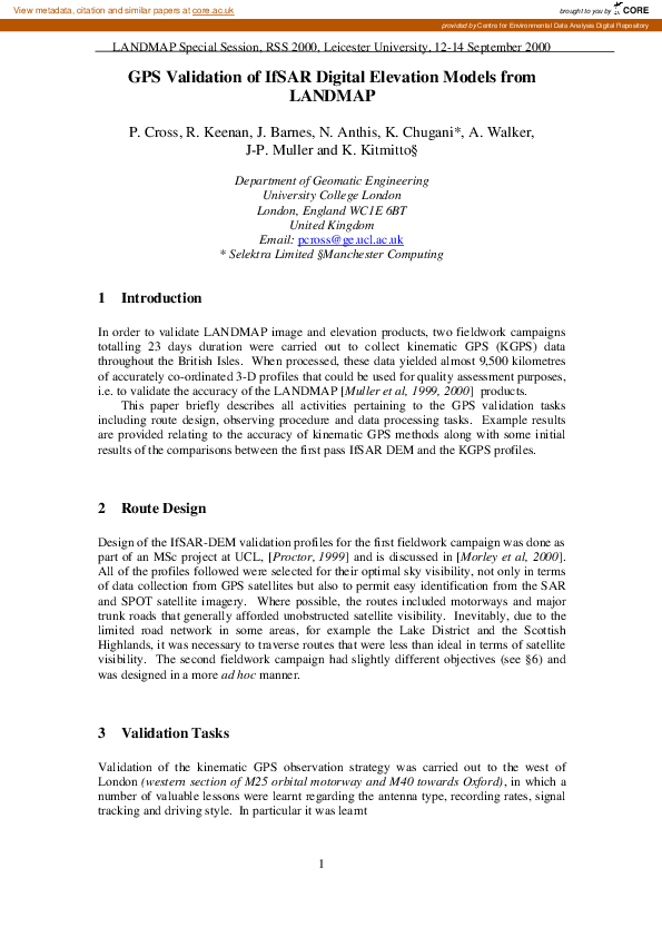 (PDF) GPS Validation of IfSAR Digital Elevation Models from LANDMAP