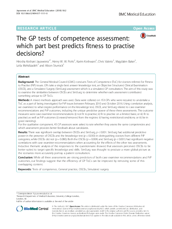 (PDF) The GP tests of competence assessment: which part best predicts ...