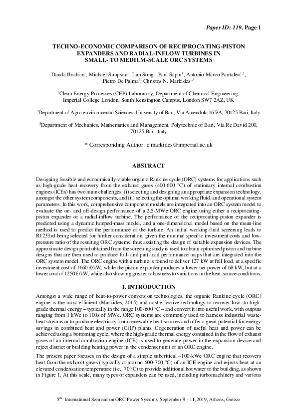 (PDF) Techno-Economic Comparison of Reciprocating-Piston Expanders and ...