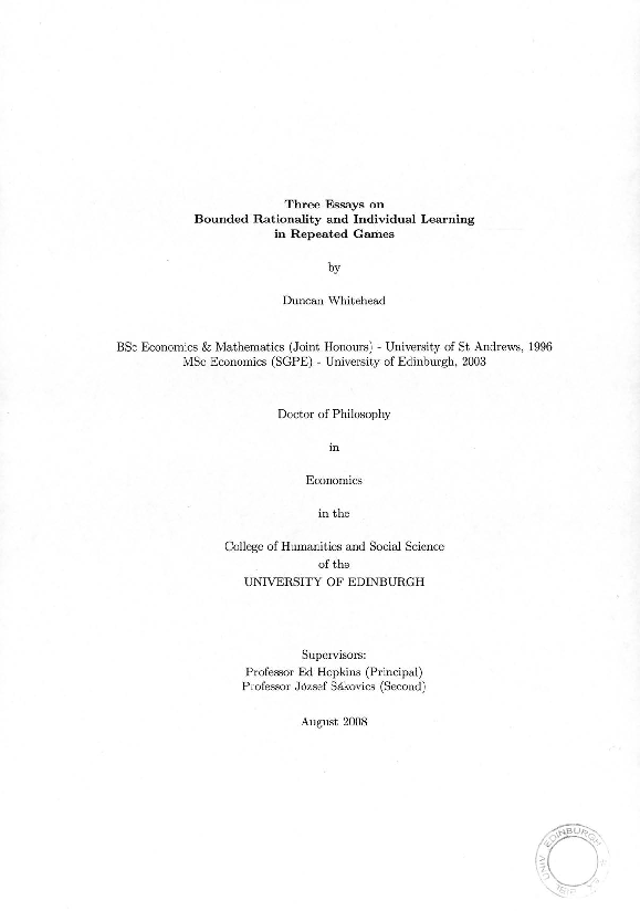 (PDF) Three essays on bounded rationality and individual learning in repeated games