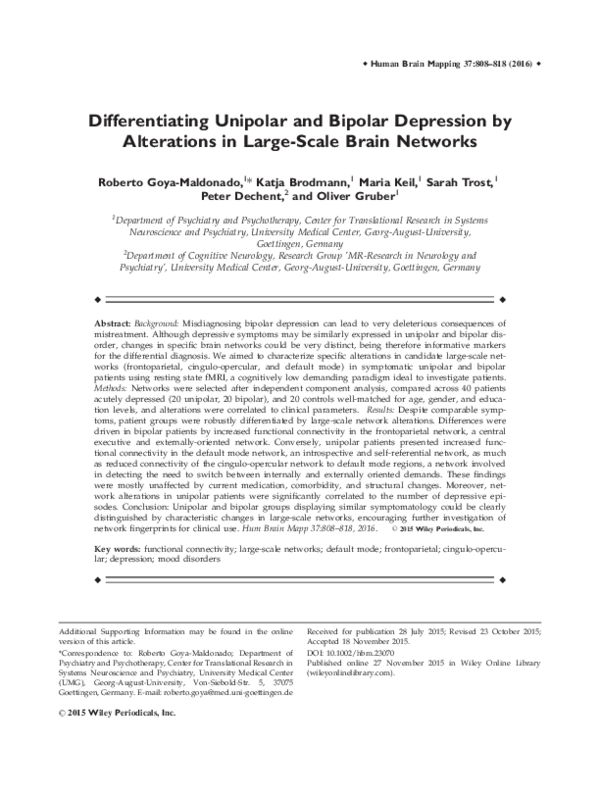 (PDF) Differentiating unipolar and bipolar depression by alterations in ...