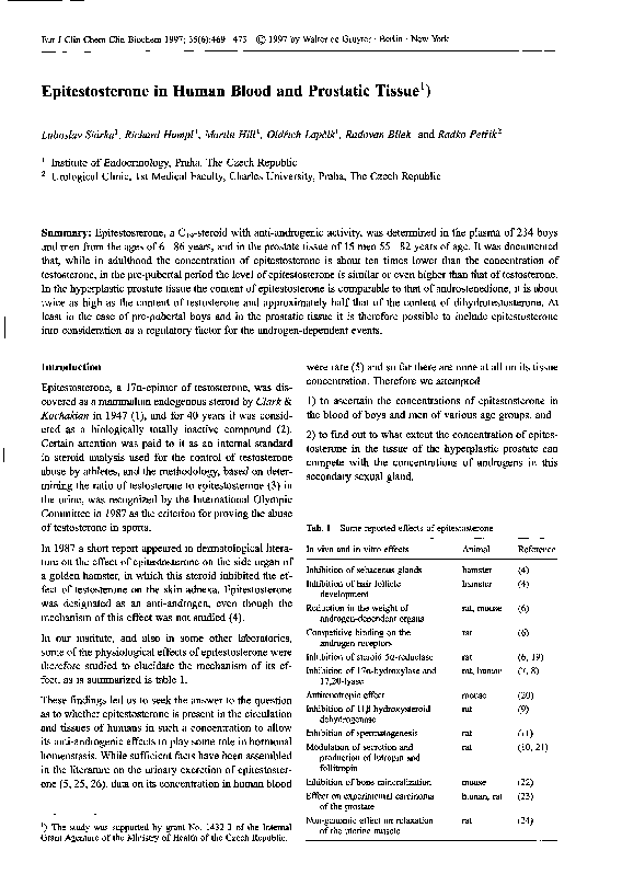(PDF) Epitestosterone in Human Blood and Prostatic Tissue