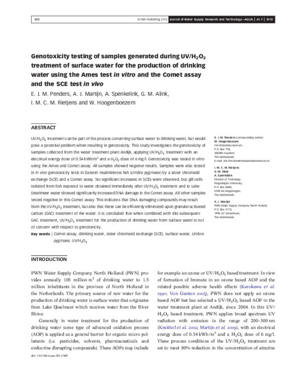 (PDF) Genotoxicity testing of samples generated during UV/H2O2 ...