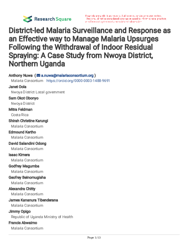 (PDF) District-led Malaria Surveillance and Response as an Effective ...