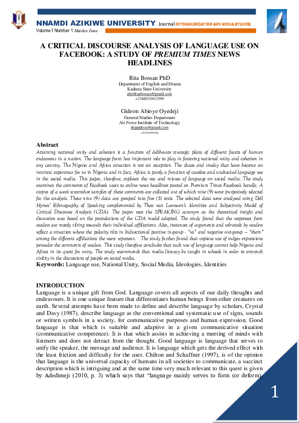 (PDF) A Critical Discourse Analysis of Language Use on Facebook: A ...
