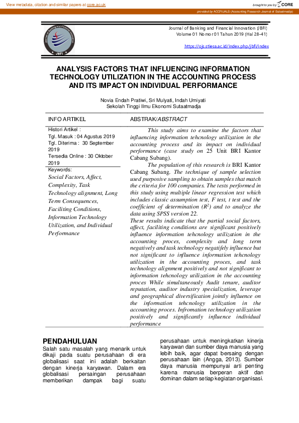 (PDF) Analysis Factors That Influencing Information Technology Utilization in the Accounting ...