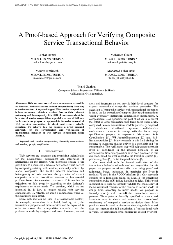 Pdf Verifying Composite Service Transactional Behavior With Event B